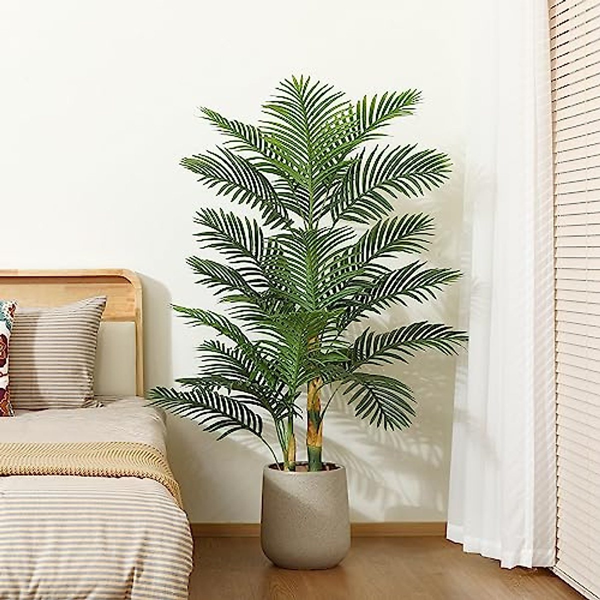 Kazeila Artificial Golden Cane Palm Tree, 5FT Fake Tropical Palm Plant, Pre Potted Faux Greenry Plant for Home Decor Office House Living Room Indoor