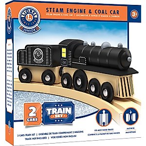 MasterPieces Wood Train 2 Piece Set - Lionel Collector's Steam Engine & Coal Car - Officially Licensed Toddler & Kids Toy