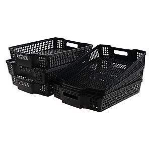 Yuright 6 Packs Stacking Storage Basket Tray, Plastic A4 Paper Storage Baskets, Black