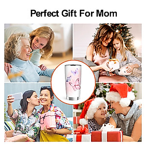 WNNNS Gifts for Mom - 20oz Pink Butterfly Gifts Stainless Steel Tumbler-Mother's Day Gifts for Mom From Daughter Son- Personalized Butterfly Cup Gifts Insulated Travel Coffee Mug with Lid.