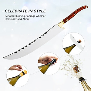 CO-Z Champagne Saber with Box, Champagne Knife Wine Opener with Wooden Handle and Gold Accents, Stainless Steel Bottle Opener 16.5" Champagne Sword for Wedding Gift Birthday Housewarming Home Bar