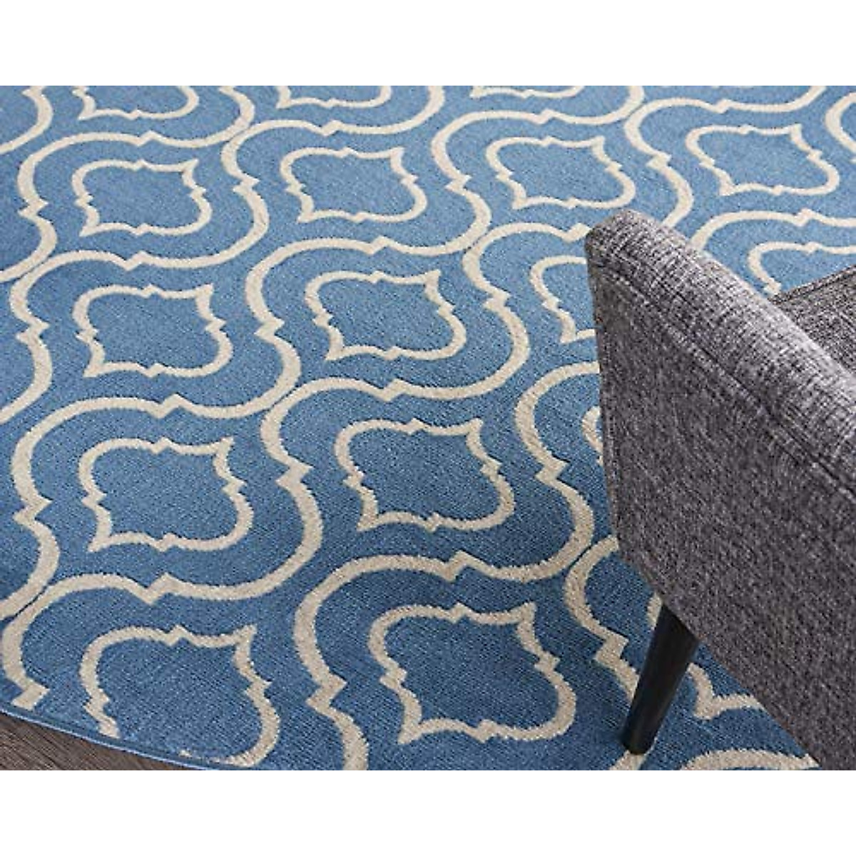 Nourison Jubilant Trellis Blue 8' x Round Area -Rug, Easy -Cleaning, Non Shedding, Bed Room, Living Room, Dining Room, Kitchen (8 Round)