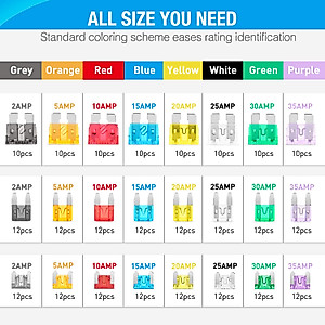 Nilight - 50019R 272pcs Standard & Mini & Low Profile Mini Blade Fuse Assortment, 2A 5A 10A 15A 20A 25A 30A 35A Replacement Fuses for Car Boat Truck SUV Automotive