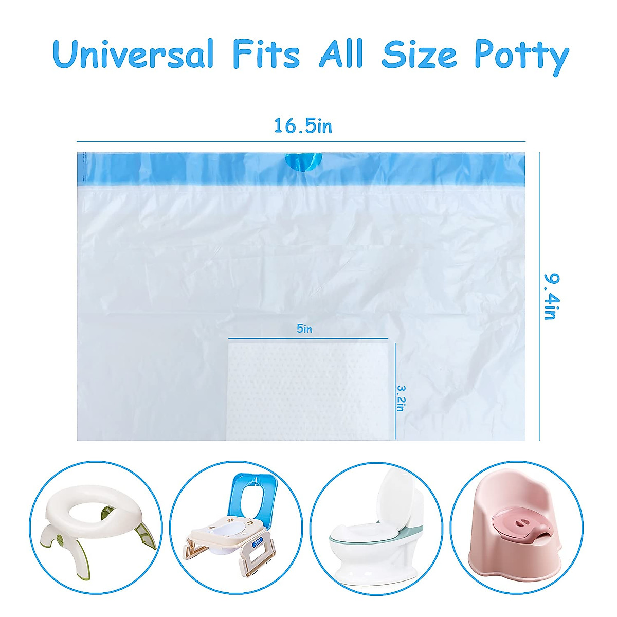 Disposable Potty Chair Liners with Drawstring for Universal Potty Training Toilet Seat, Toddler Portable Outdoors Travel Toilet Liners with Super Absorbent Pad - 30 Pack