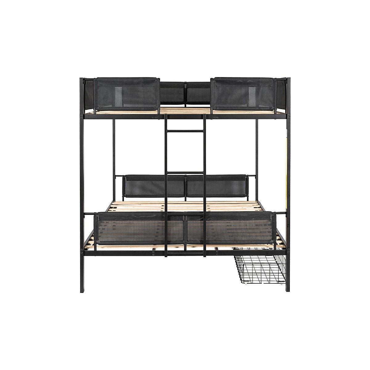 DNYN Queen Over Queen Bunk Bed with Storage Drawers & Wood Slat Support & Ladder & Safety Rails for Kids/Adults,Space Saving Design & No Box Spring Needed,Perfect for Dorm,Bedroom,Guest Room, Black