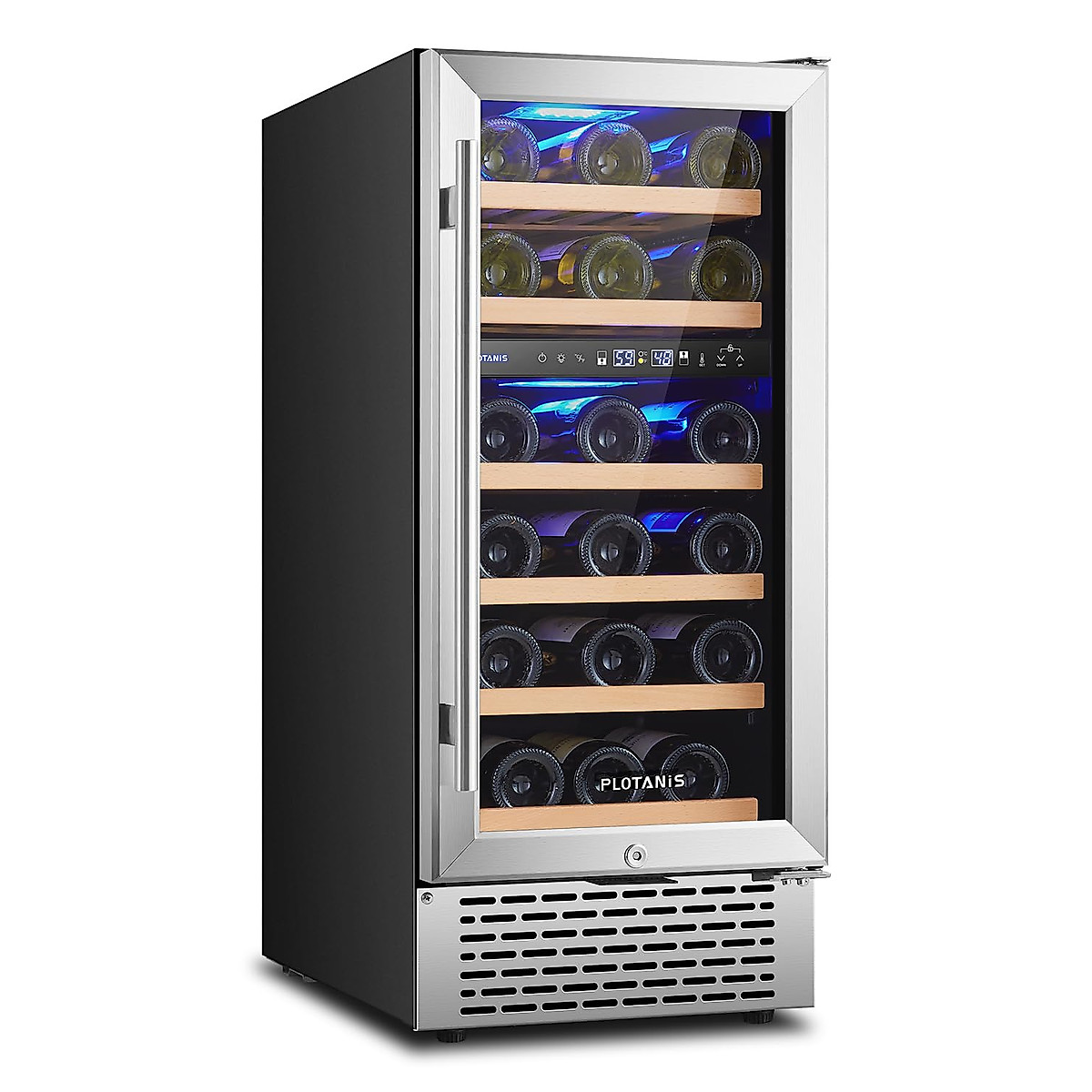 Plotanis 15 Inch Wine Fridge Dual Zone 28 Bottles Under Counter Wine Cooler Refrigerator Built-in or Freestanding with Glass Door Safety Lock