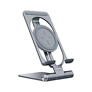 Nillkin Fast Wireless Charger - Metal Foldable and Adjustable Wireless Charging Stand for iPhone 15 14 13 12, Samsung Galaxy S24 S23 S22 S21 Ultra/Plus and Android Phones, PowerHold Mini Space Grey