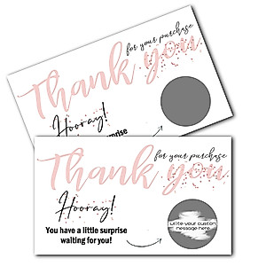 Thank You For Your Purchase Scratch Off Cards - Blank Gift Certificate Cards - Small Business Thank You for Order Cards - Make Your Own DIY Pink Scratch Off Cards - 50 Cards And 50 Stickers(C05)