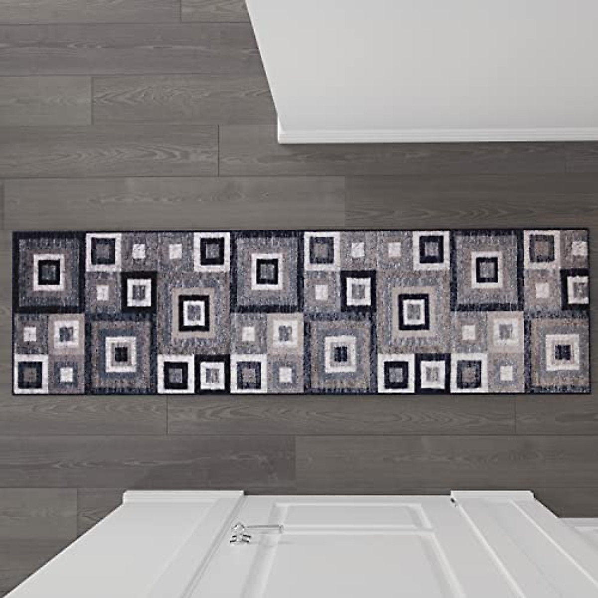 Flash Furniture Gideon Collection 2' x 7' Abstract Area Rug - Blue, Grey, and White Olefin Facing - Cotton Backing - Living Room or Bedroom