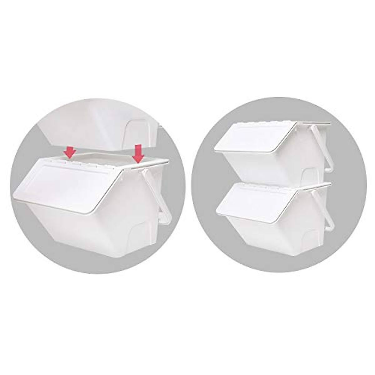 Nature Living Modern Daily Stackable Organizer Stores Recycling Bin Container with Lid, Handle, Recycle Sticker Trash Bin Label, Tools and Toys, Handy Recycler, 3 Pack of Bins, White