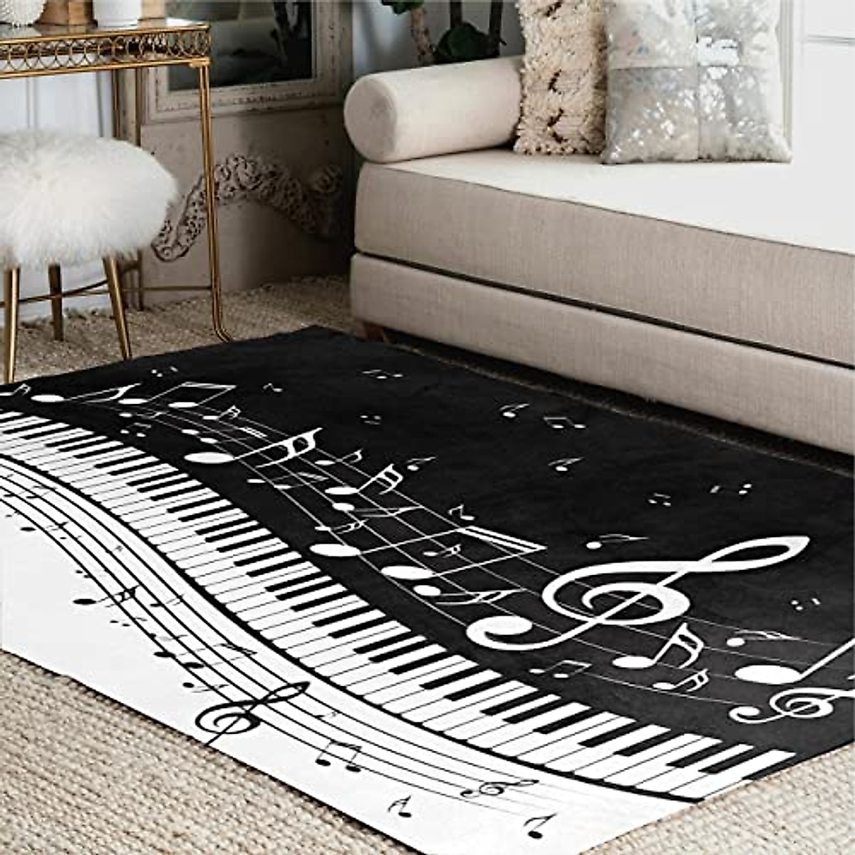 ALAZA Abstract Piano Music Note Black Area Rug Rugs for Living Room Bedroom 7' x 5'