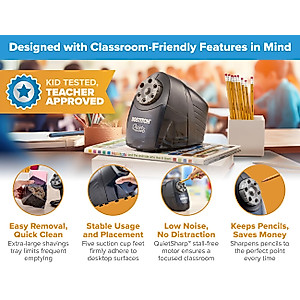 Bostitch Office QuietSharp 6 Electric Pencil Sharpener, Heavy Duty Classroom Sharpener, Size Selector with 6 Different Sizes, Perfect for Classroom and Homeschool Use, Black