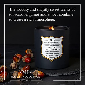 Manly Indulgence Scented Jar Candle, Black Sandalwood, Signature Collection, Soy Wax Blend, Wooden Wick, 15 Oz, Single (Bergamot, Tobacco, Amber & Musk)