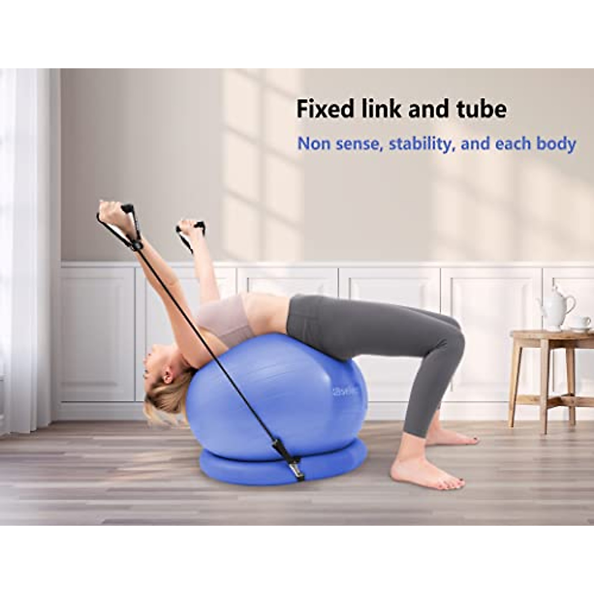 HBselect Exercise Ball Chair &Anti-Slip Stability Base & Resistance Bands, Extra Thick Anti Burst Swiss Gym Ball for Yoga, Pilates, Birthing Pregnancy