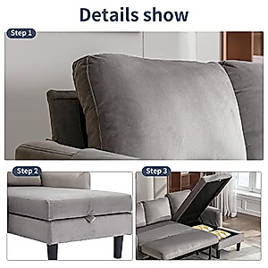 Hdxdkog L-Shaped Sectional Sofa with Pull-Out Bed 72" Sectional Sleeper Sofa Bed with Storage Chaise Lounge and Pocket, Upholstered Corner Couch for Living Room Home Office (Gray)