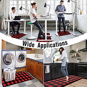 Carvapet Buffalo Plaid Kitchen Mat Cushioned Anti Fatigue Comfort Floor Mat Waterproof Non-Slip Kitchen Foam Rug Ergonomic Standing Mat for Home Kitchen Office Laundry, Black & Red,17.3"x28"