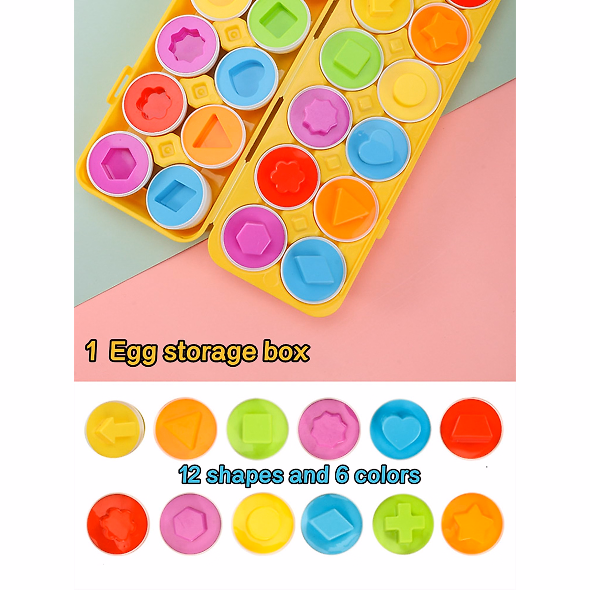Matching Puzzle Eggs Learning Resources Toys, 12 Pack Toddlers Colour Shape Sorting Recognition Eggs Set, Preschool Fine Motor Skills Montessori Learning Puzzle Gift for 1 Year Boys Girls & Kids