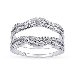 Round Shaped Lab Created Moissanite Diamond Double Infinity Chevron Enhancer Wrap Guard Ring for Womens in 18k White Gold Plated 925 Sterling Silver (0.60 Cttw, G-H/VVS1) Jewelry for Gift Size-9