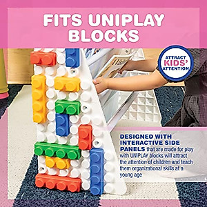 UNiPLAY Kids 4-Tier Book Storage Organizer with Sling Book Pockets, Plastic Sling Rack Bookshelf for Playroom, Fits Blocks, White