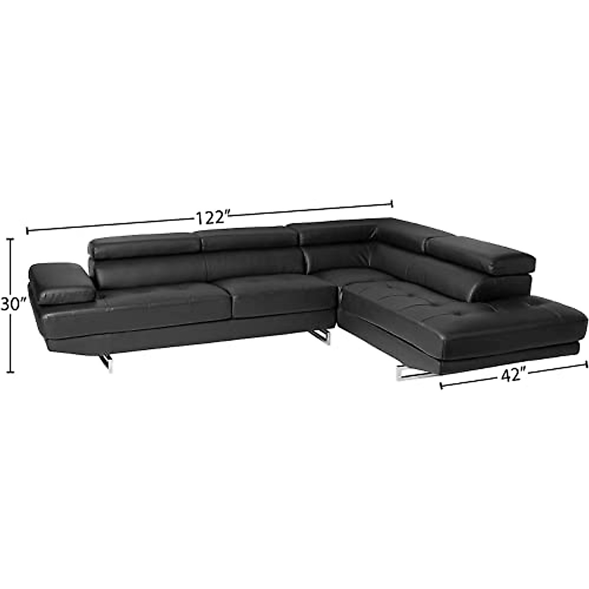 Blackjack Furniture Union Modern Leather Air Tufted Living Room Right Facing Sectional, Black