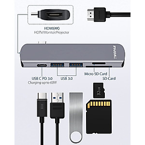 TWOPAN USB C Hub for MacBook Pro/Air M1 M2 M3, 6-in-1 Multiport Adapter with 4K HDMI, Thunderbolt 3, USB 3.0 Data Ports, SD & Micro SD Card Reader