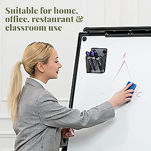 2 Pack of Magnetic Metal Mesh Pen Holder, Black Stainless Steel Pencil Holder with Magnets, Basket Storage Organizer for Whiteboard, Blackboard, Kitchen, Locker, Home, or Office