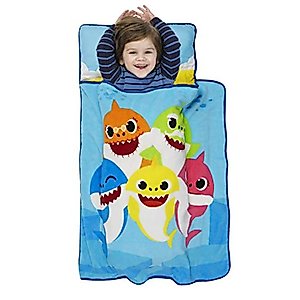 Baby Shark Toddler Nap-Mat - Includes Pillow and Fleece Blanket – Great for Boys and Girls Napping at Daycare, Preschool, Or Kindergarten - Fits Sleeping Toddlers and Young Children