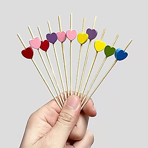 100 Pack Fruit Toothpicks, Heart-Shaped Bamboo Cocktail Picks, Natural Bamboo Toothpicks for Appetizers Fruit Cake Dessert Barbecue Snacks Sandwiches (Multicolor)