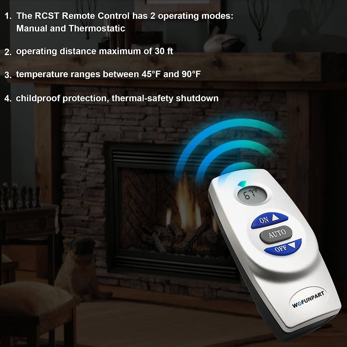 Gas Fireplace Remote Control Kit RCST, for Millivolt Thermostatic Gas Valve On/Off, Compatible with Ambient, Majestic, Monessen, Vermont Castings Gas Valve Fireplaces and Stoves, 5 Year Warranty