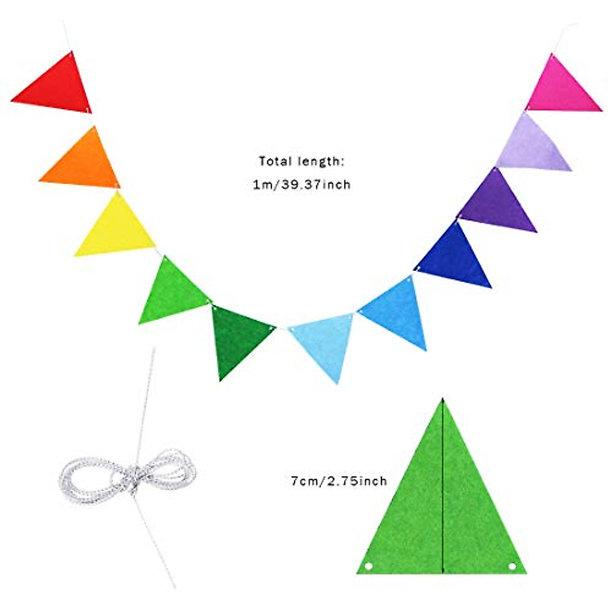 Total 4 Pack Rainbow Felt Fabric Decoration Garland Banners,Decorative Pom Pom Ball Garland Triangle Flags and Semicircle Banners for Baby Shower Christmas Birthday Wedding Party Wall Window Decor