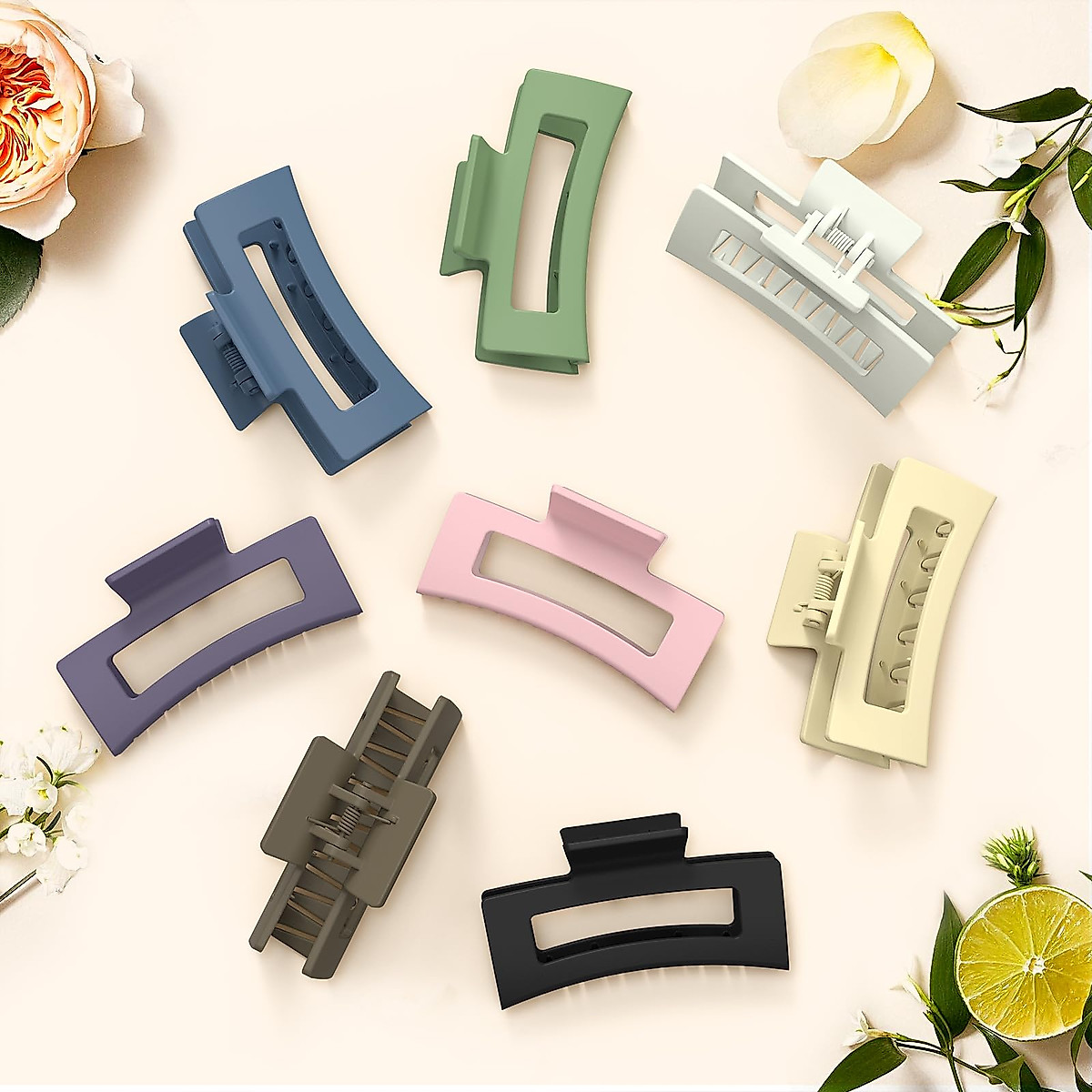 8pcs Hair Clips Set, Non-slip Hair Claw Clips 3.5 in. Acrylic Banana Rectangle Claw Clips Matte Hair Clips Hair Clamps Hair Styling Accessories for Women Girls Thin to Thick Hair, Colorful Series