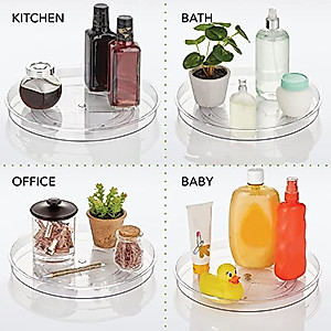 mDesign Lazy Susan Turntable Plastic Spinner for Kitchen/Bathroom, Pantry, Fridge, Cupboards, or Counter Organizing, Fully Rotating Organizer for Food, 11.5" Round - Lumiere Collection - 2 Pack, Clear