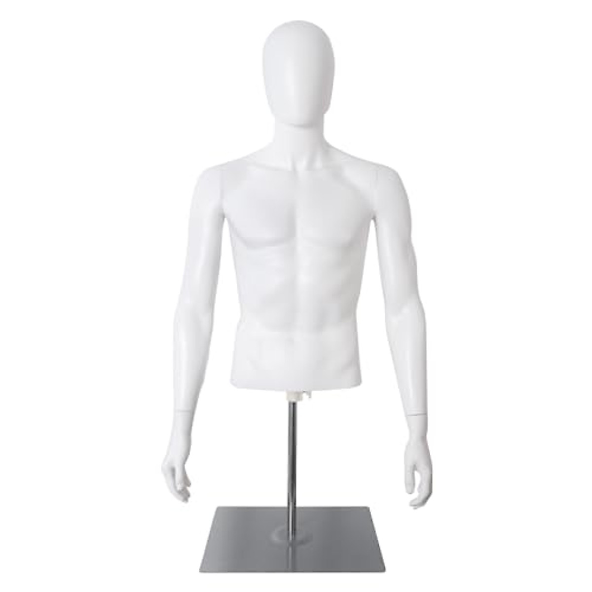 SHAREWIN Male Mannequin with Metal Stand Adjustable Plastic Half Body Display Mannequin Head, for Retail Clothing Shops, White