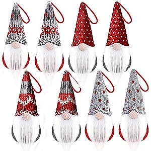8 Pcs Christmas Tree Hanging Gnomes Ornaments，Christmas Gnomes Decor Ornaments Handmade Swedish Tomte Gnomes Plush Scandinavian Santa Elf Hanging Decorations for Home Christmas Holiday Decor