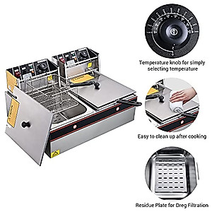 WeChef Large Commercial Deep Fryer 5000W 24L Stainless Steel Electric Countertop Restaurant Equipment Dual Tank Basket
