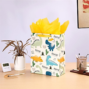 SUNCOLOR 13" Large Gift Bag with Tissue Paper for Kids (Dinosaurs)