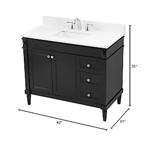 Elegant Decor Indoor Modern Under Sink Bathroom Fixtures Storage Organizer Cabinet 42 inch Single Bathroom Vanity - Black with backsplash