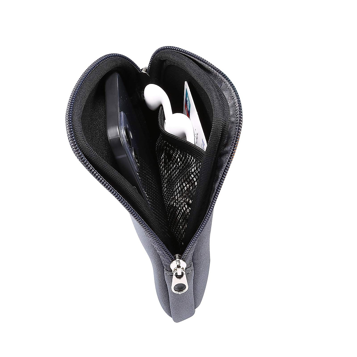 Zippered Neoprene Cell Phone Sleeve Mesh Pocket Pouch for iPhone 16 Plus 15 Plus iPhone 15 14 13 Pro Max 12 Pro Max Google Pixel 8/7 Pro 6 Pro OnePlus 12 11 Moto G Power 2022 (Gray)