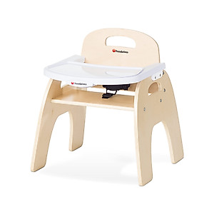Foundations Easy Serve 11" Wood Feeding Chair for Toddlers, Adjustable Harness, Removable Dishwasher Safe Tray, “No Tip” Base, Baltic Birch Plywood
