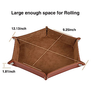 Dice Tray 12 Inch Dice Rolling Tray Folding Dice Tray Holder for RPG DND Table Games Double Sided PU Leather Tray (Camel)