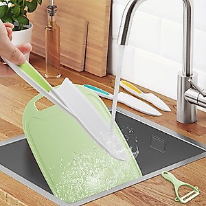 Kids Knifes Set,Children's Nylon Knives Safe Baking Real Cutting Cooking Childrens Knife Beginners Plastic Cut Fruits Salad Fun Firm Grip Toddler Chopping Friendly With Board Peeler 5Pack (green)