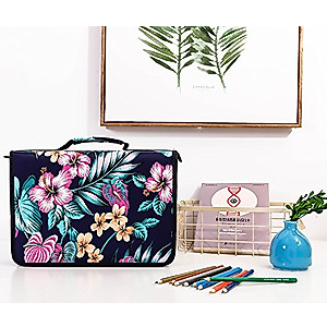 Shulaner 160 Slots Colored Pencil Case Organizer Sinensis Flower Large Capacity Portable Pencil Bag (160-Flower-Blue)