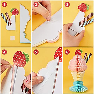 6 Pieces Ice Cream Centerpiece Ice Cream Cart Centerpiece Banana Split Centerpieces Ice Cream Decorations for Ice Cream Theme Party Birthday Baby Shower Party Supplies