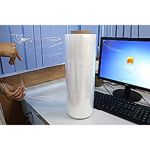 2 Pack 1500ft Industrial Clear Stretch Wrap Film 70 Gauge 15" with 3inch Plastic Rolling Handle for Pallet Wrap, Durable Self-Adhering Packing, Moving, Packaging, Heavy Duty Shrink Film, BOMEI PACK