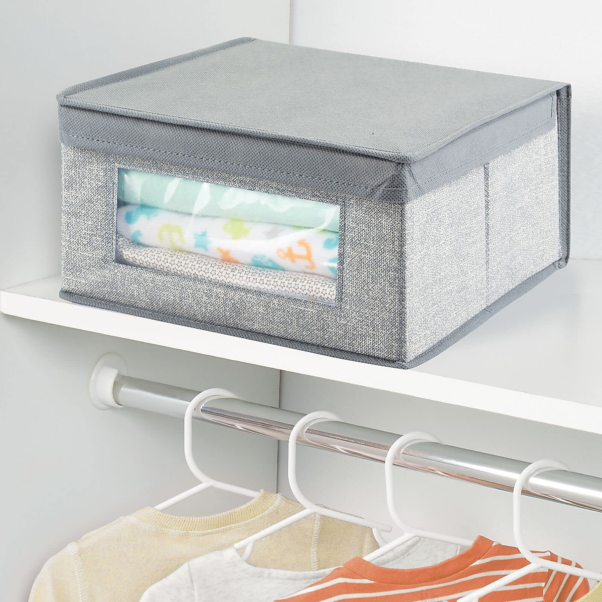 mDesign Fabric Baby Nursery Storage Organizer Chest with Window/Lid - Soft and Sturdy Toy Box for Doll Clothes, Animal, Dress Up Wardrobe, Accessories, Lido Collection, 8 Pack, Gray