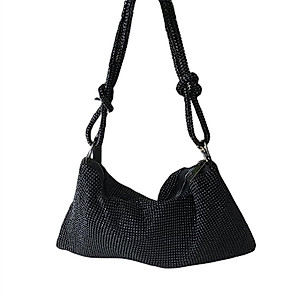 UMREN Rhinestone Hobo Bags for Women Chic Evening Handbag Sparkly Crystal Cluth Purse for Party Club Wedding (Black)