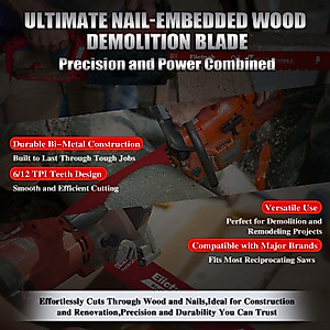 25 Pack 6/12 TPI 9 Inch Stud and Nail Sawzall Blades - Bi-Metal Reciprocating Blades for Cutting Nail-Embedded Wood, Metal, and PVC, with Storage Case