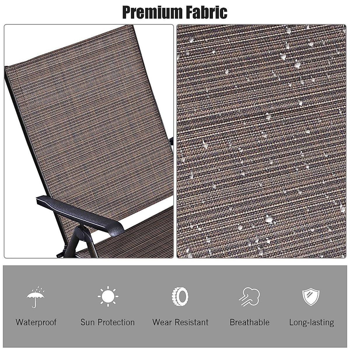 RELAX4LIFE Chaise Lounge Chair Outdoor Set of 2, Folding Patio Recliner Chair with Adjustable Reclining Back & Armrests for Yard Poolside Deck, Portable Sunbathing Beach Lounge Chairs for Outside (2)