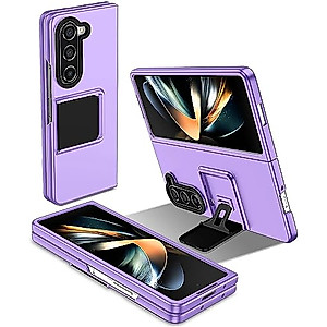 TECHY Case for Samsung Galaxy Z Fold 5, [Adjustable Bracket] Shockproof PC Shell with Lens Protection Galaxy Fold 5 Phone Case, Purple