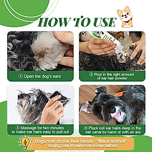 Dog Ear Cleaner Set, Dog Ear Powder for Hair Removal 30g , 5.5 Inch Hemostat and Dog Clippers for Grooming, Dog Ear Infection Treatment ，Removing Earwax and Odour，Relief of Itching（greener 3pcs)